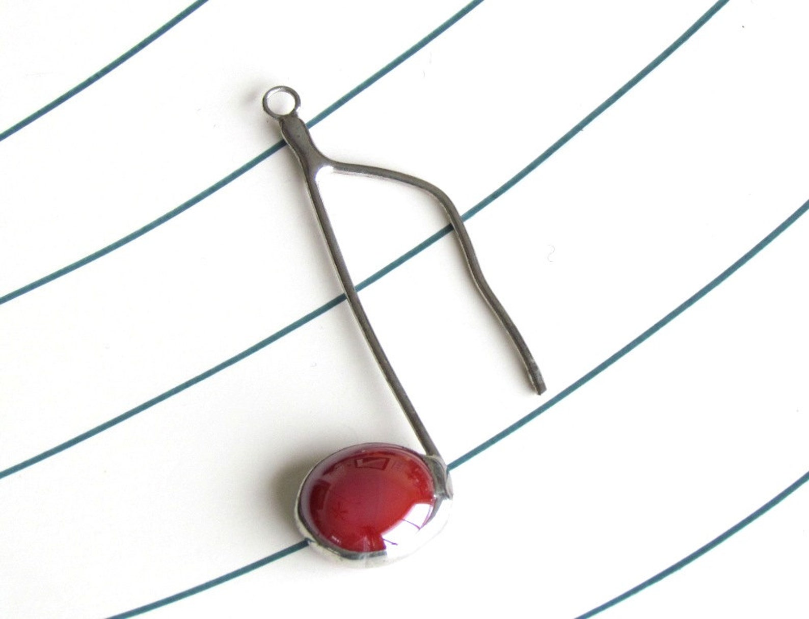 Cinnamon Red and Silver Glass Music Note Hanging Ornaments Set - Etsy