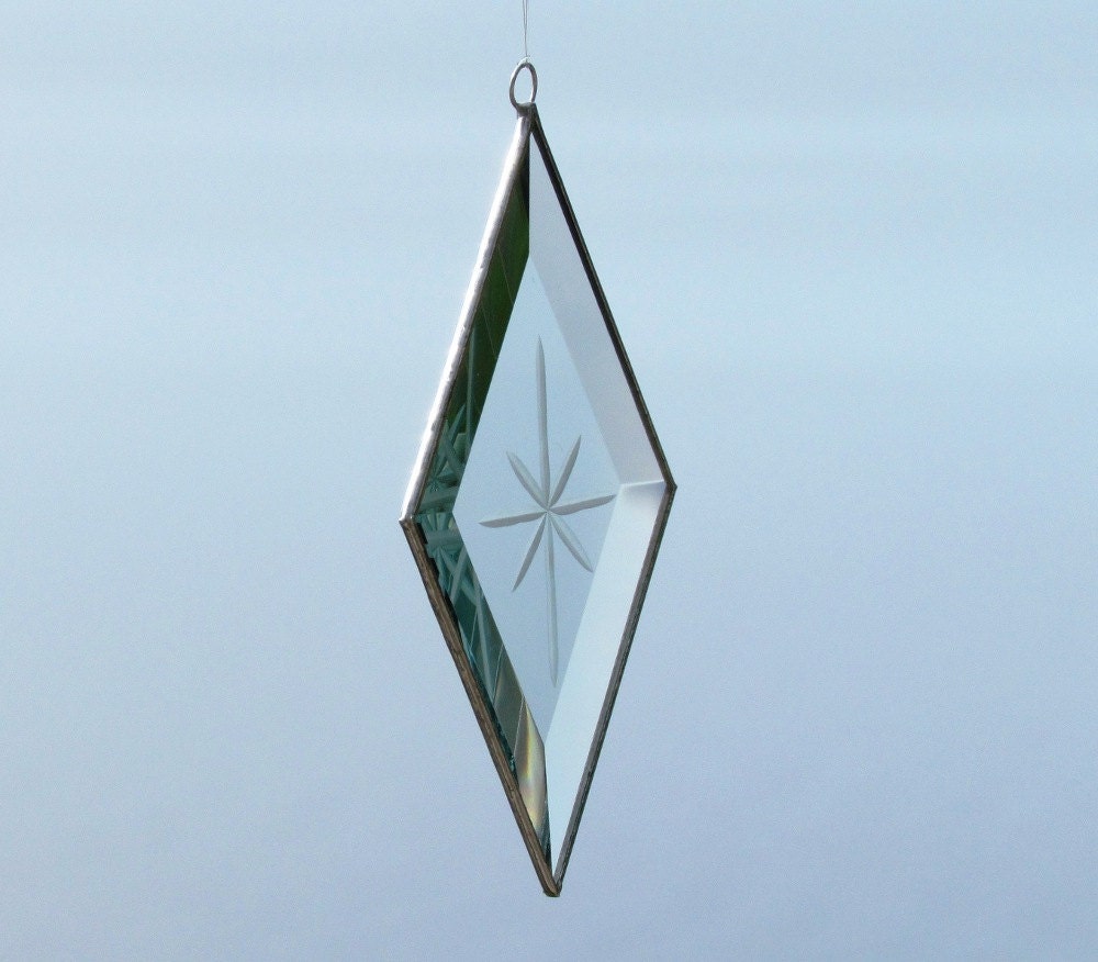 Diamond Shaped Clear Beveled Glass Ornament Suncatcher With - Etsy