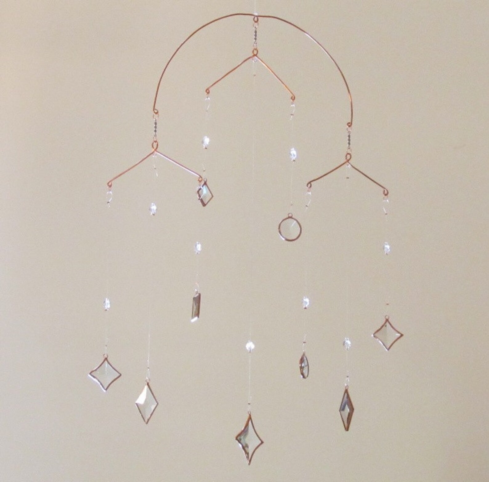 Geometric Hanging Mobile Glass Crystal and Copper Stained Glass Art ...