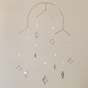 Geometric Hanging Mobile Glass Crystal and Copper Stained Glass Art ...