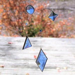 Blue Glass Crystal Hanging Mobile Blue Sparkling Geometric Art Handmade ...