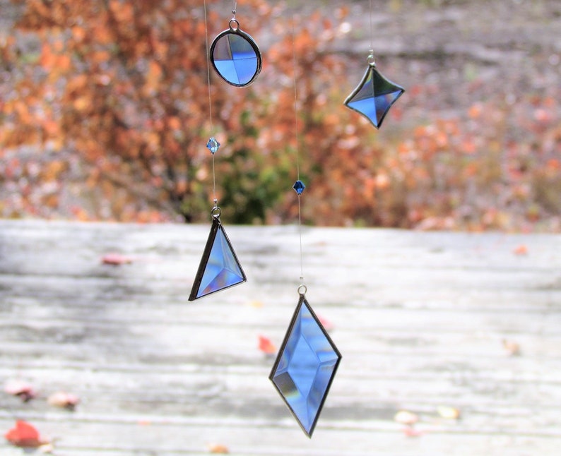 Blue Glass Crystal Hanging Mobile Blue Sparkling Geometric Art - Etsy