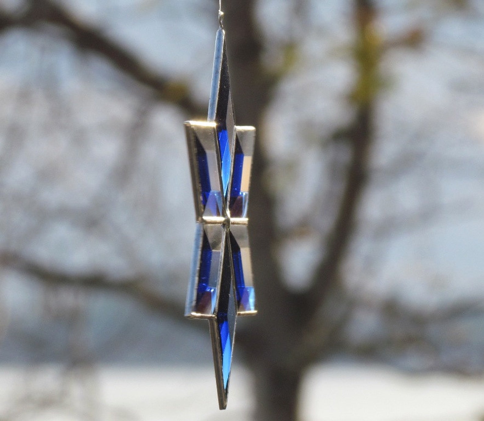 Blue Beveled Stained Glass Six-pointed Star Suncatcher. - Etsy