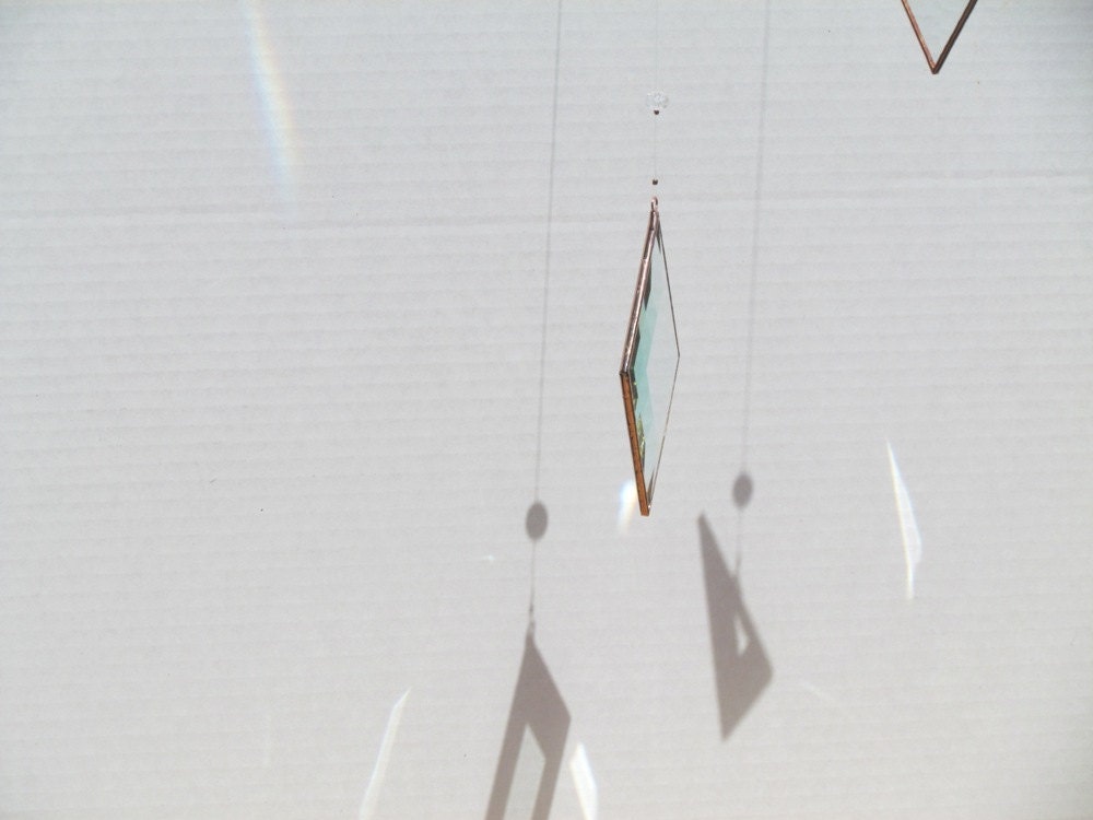 Hanging Mobile Geometric Glass Crystal and Copper Mobile of Triangles ...