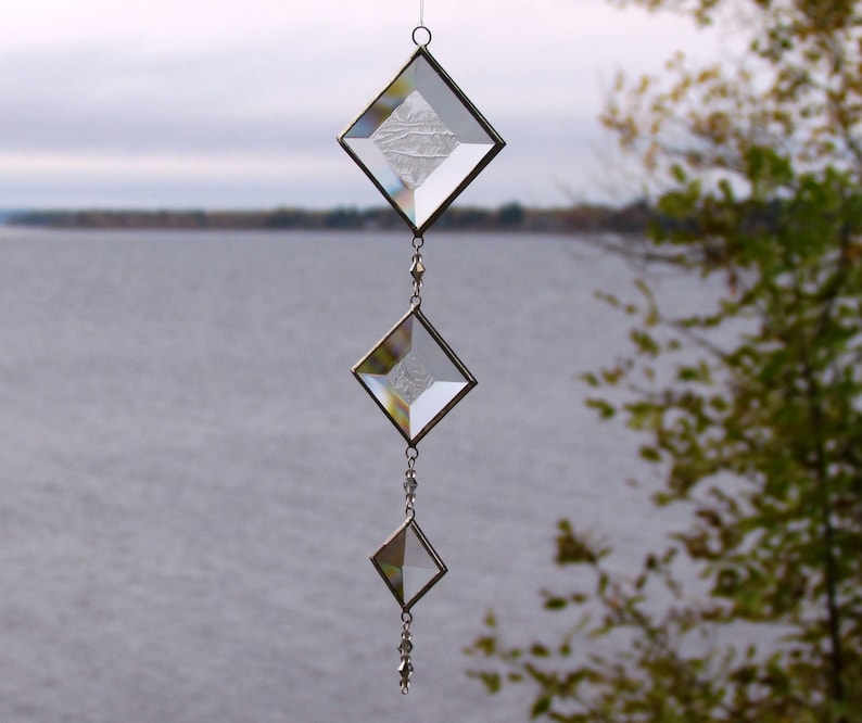 Mobile String of Clear Textured Glass Bevels and Beads Stained - Etsy