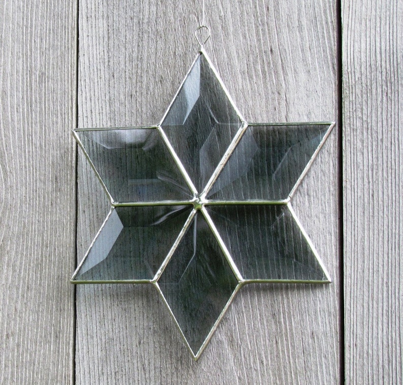 Grey Beveled Stained Glass Six-pointed Star Suncatcher. - Etsy