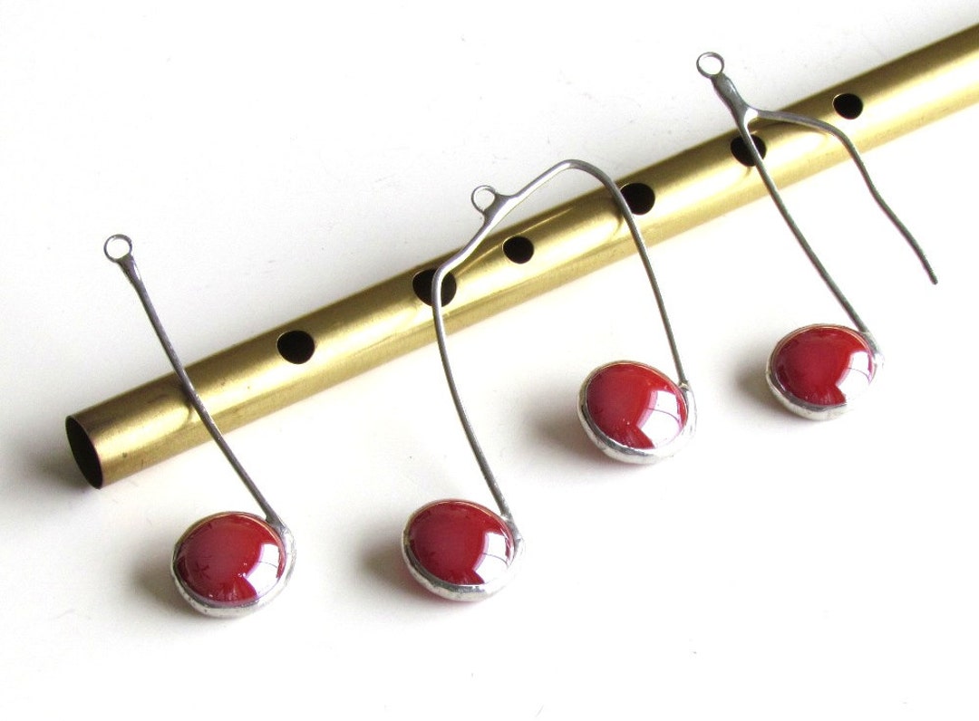 Cinnamon Red and Silver Glass Music Note Hanging Ornaments Set of Three ...