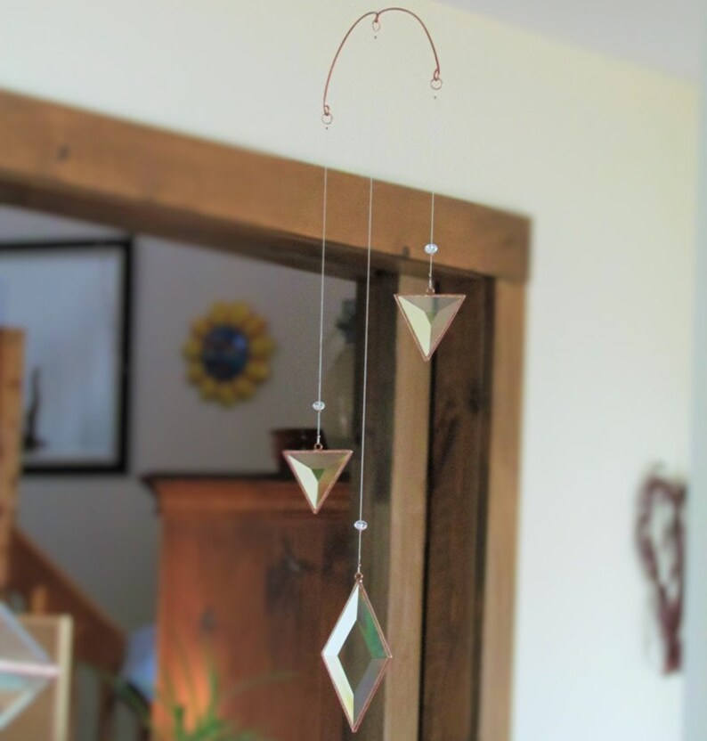 Hanging Mobile Geometric Glass Crystal and Copper Mobile of Triangles ...