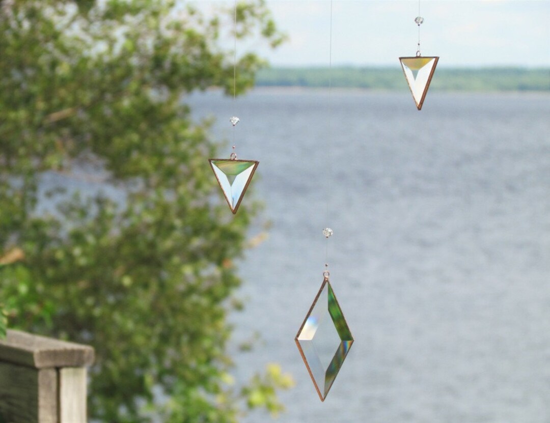 Hanging Mobile Geometric Glass Crystal and Copper Mobile of Triangles ...