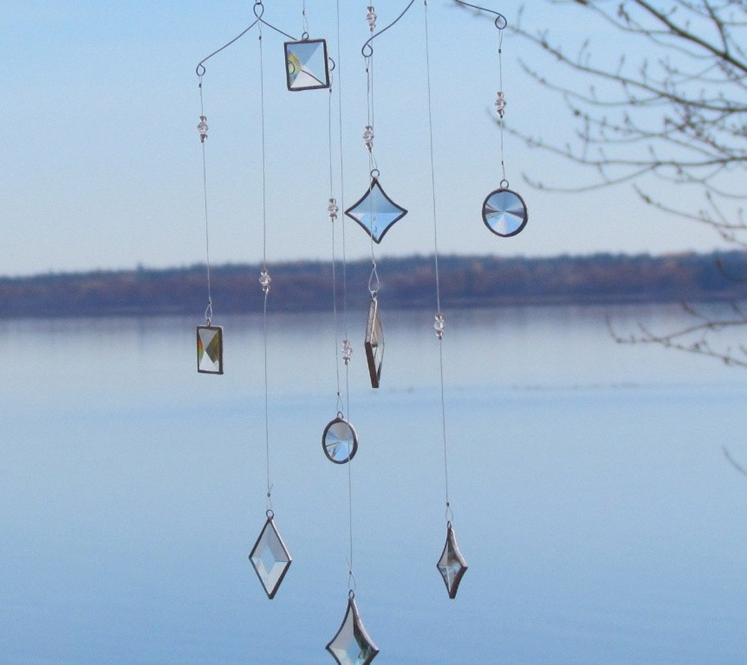 Geometric Stained Glass and Crystal Hanging Mobile - Etsy
