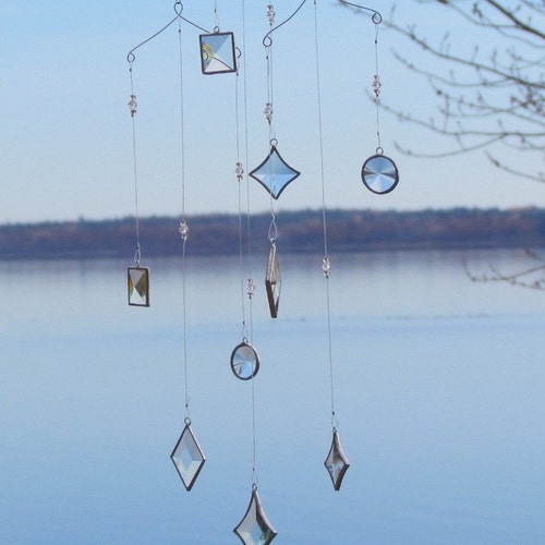 Hanging Geometric Mobile Glass Crystal Copper Handmade Stained - Etsy
