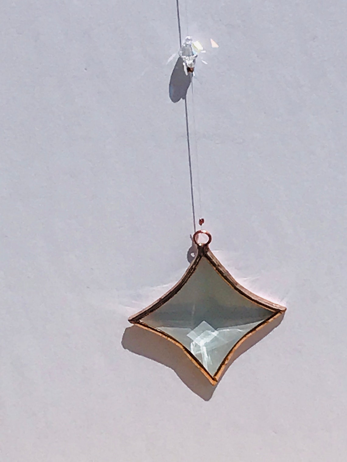 Geometric Hanging Mobile Glass Crystal and Copper Stained Glass Art ...