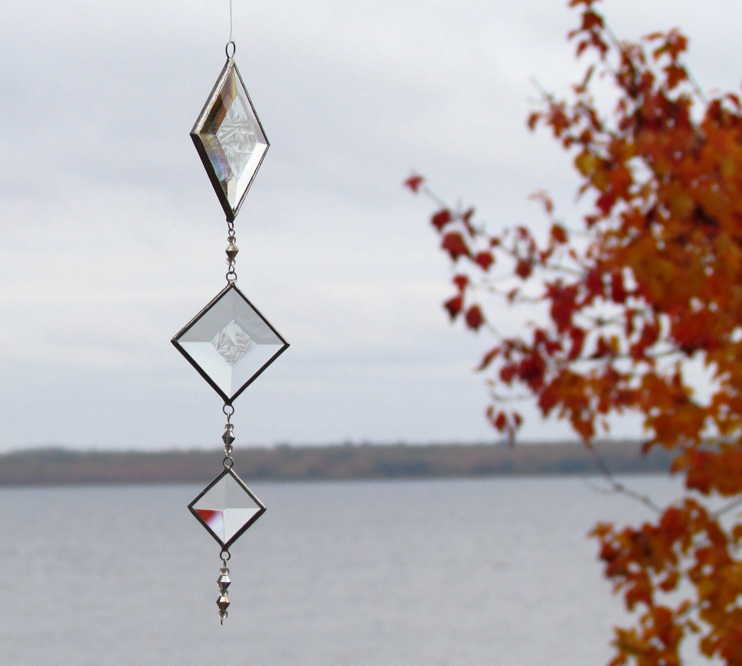 Mobile String of Clear Textured Glass Bevels and Beads Stained | Etsy
