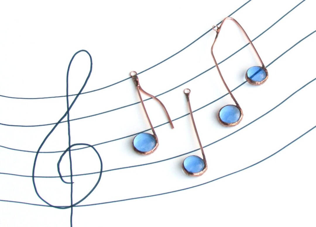 Stained Glass Music Note Suncatchers: Cornflower Blue Copper Ornaments ...