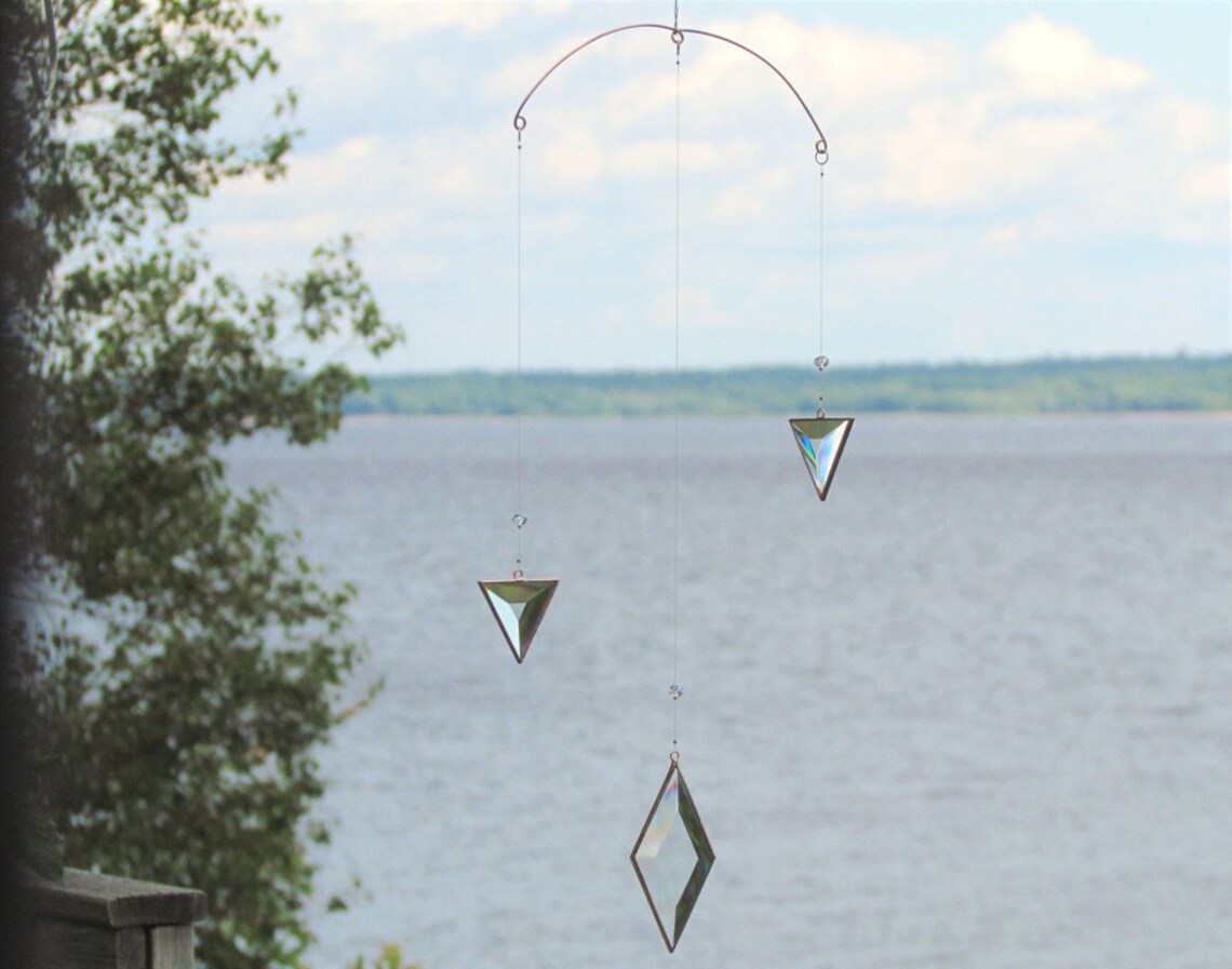 Hanging Mobile Geometric Glass Crystal and Copper Mobile of Triangles ...
