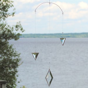 Hanging Mobile Geometric Glass Crystal and Copper Mobile of Triangles ...
