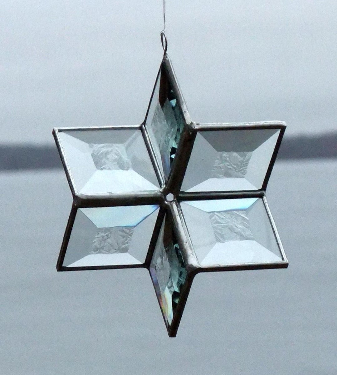 3D Clear Frosty and Silver Stained Glass Star Suncatcher Stunning ...