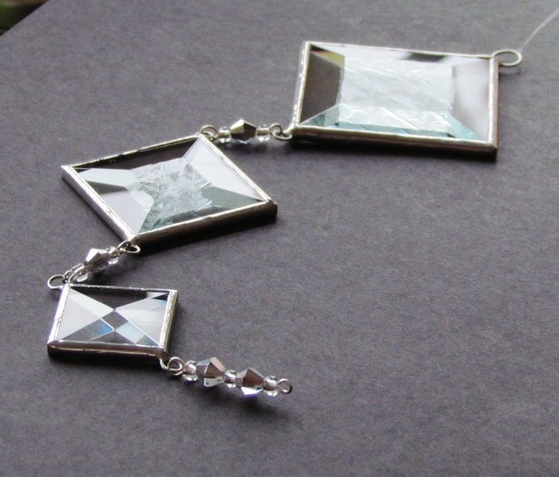 Mobile String of Clear Textured Glass Bevels and Beads Stained - Etsy