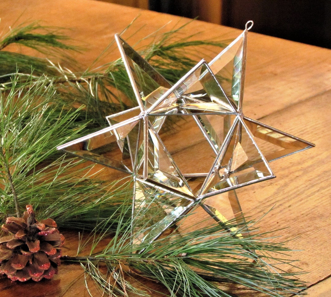 Glass Crystal Moravian Star - Clear & Silver Toned Stained Glass ...
