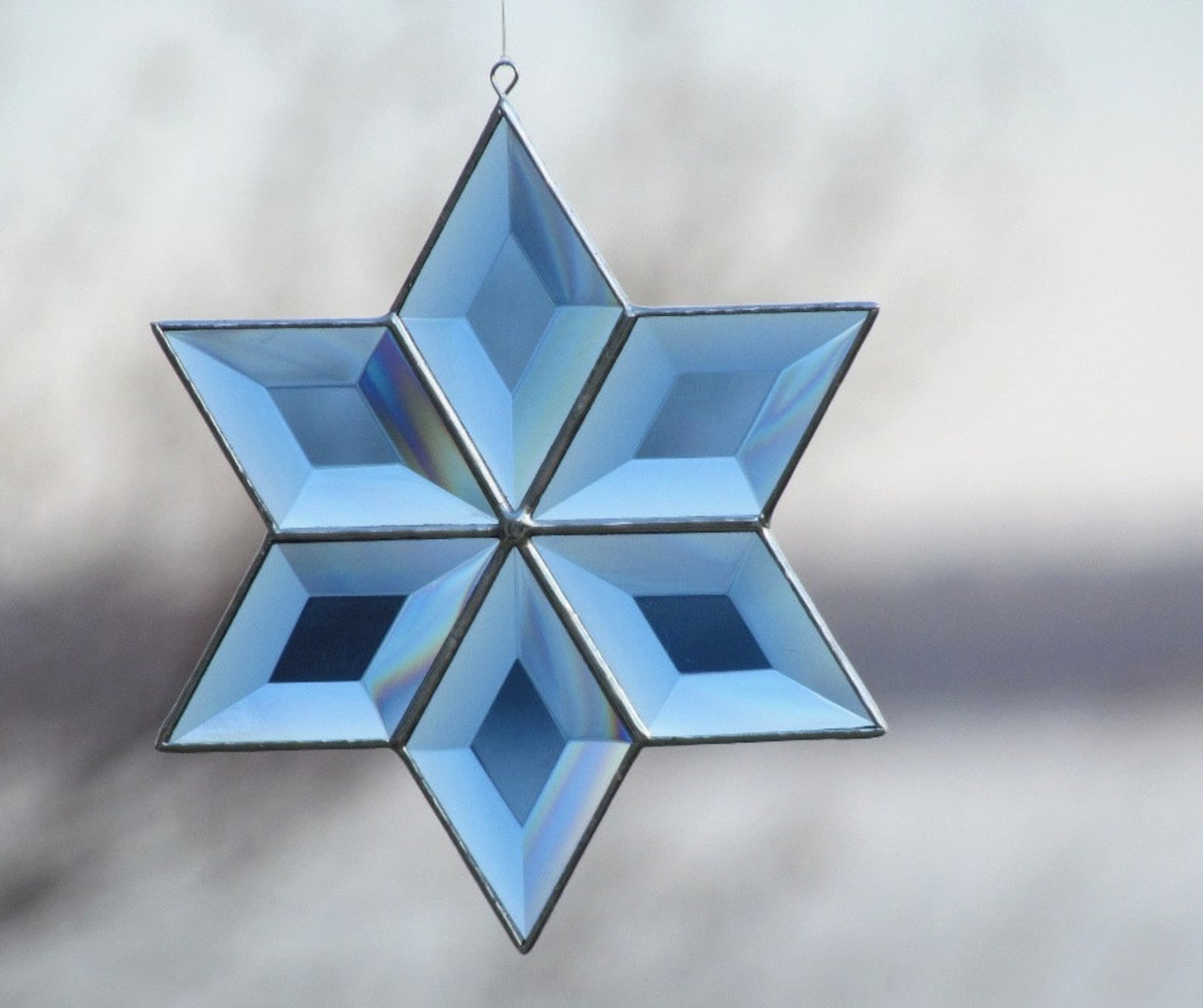 Blue Beveled Stained Glass Six-pointed Star Suncatcher. - Etsy