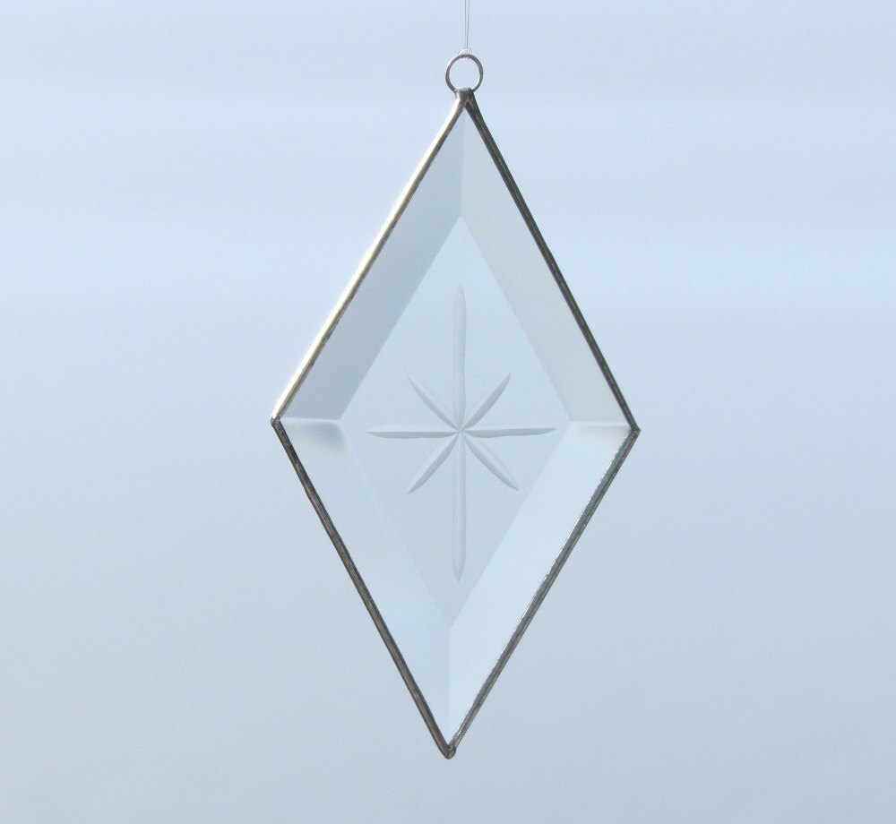 Diamond Shaped Clear Beveled Glass Ornament Suncatcher With - Etsy