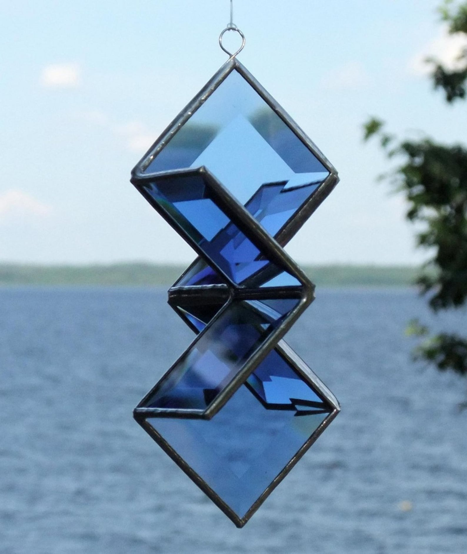 Morphing Star - Blue Beveled Stained Glass Suncatcher - Hanging ...