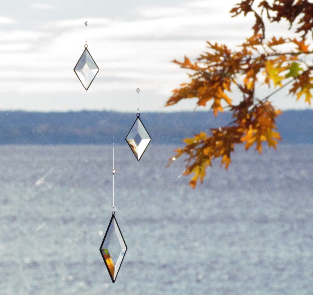 Hanging Mobile - Clear Glass Crystal and Black Stained Glass Mobile ...
