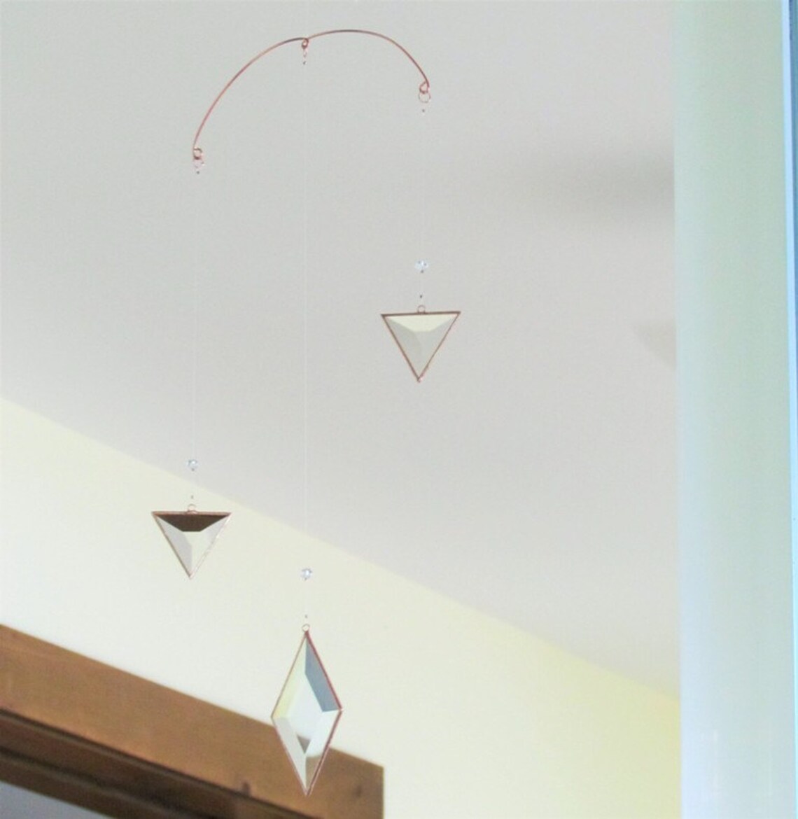 Hanging Mobile Geometric Glass Crystal and Copper Mobile of Triangles ...
