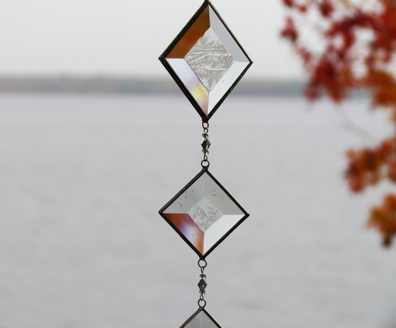 Mobile String of Clear Textured Glass Bevels and Beads Stained | Etsy