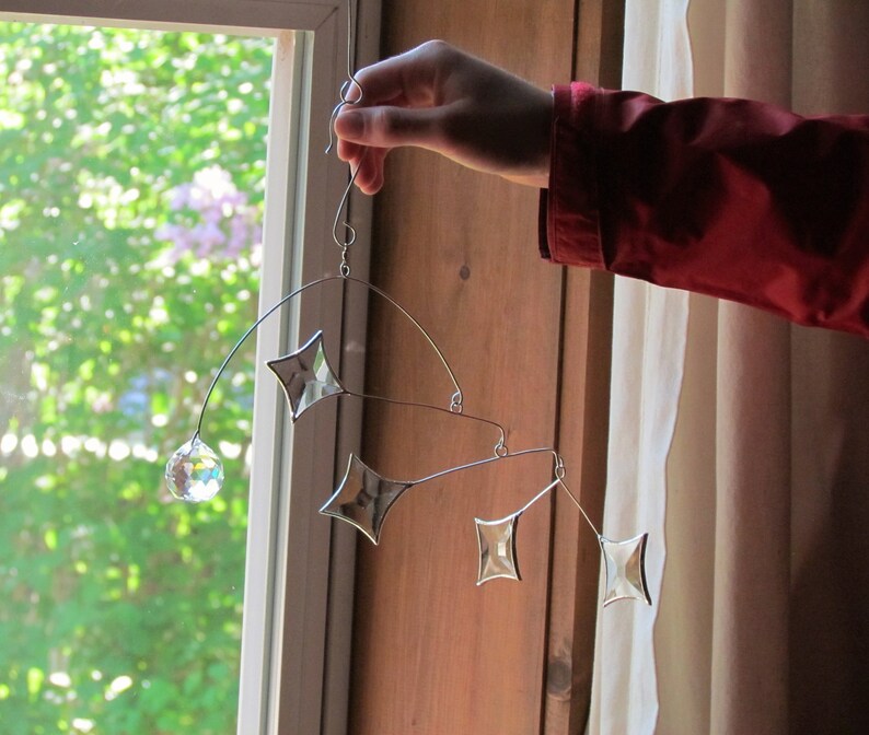 Hanging Mobile Moon and Stars Glass Crystal and Wire | Etsy