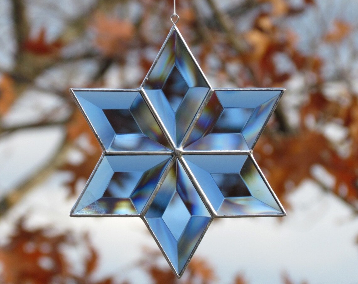 Blue Beveled Stained Glass Six-pointed Star Suncatcher. - Etsy