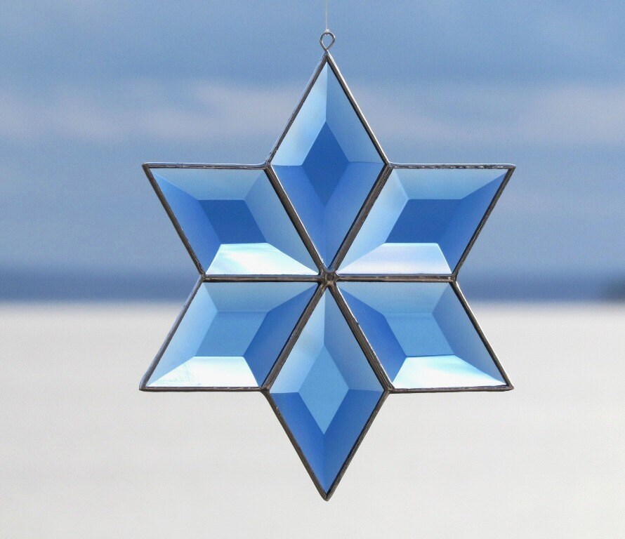 Blue Beveled Stained Glass Six-pointed Star Suncatcher. - Etsy