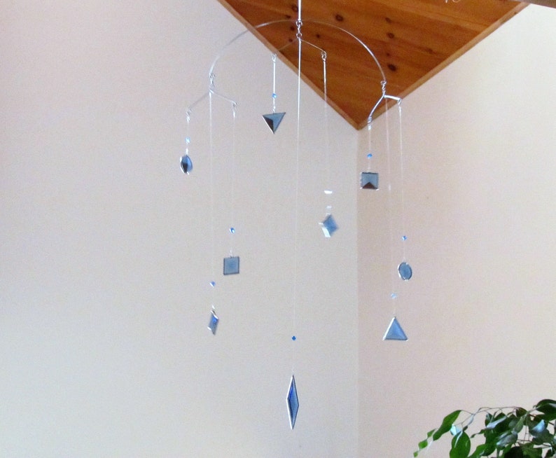 Blue Glass Crystal Hanging Mobile Blue Sparkling Geometric Art - Etsy