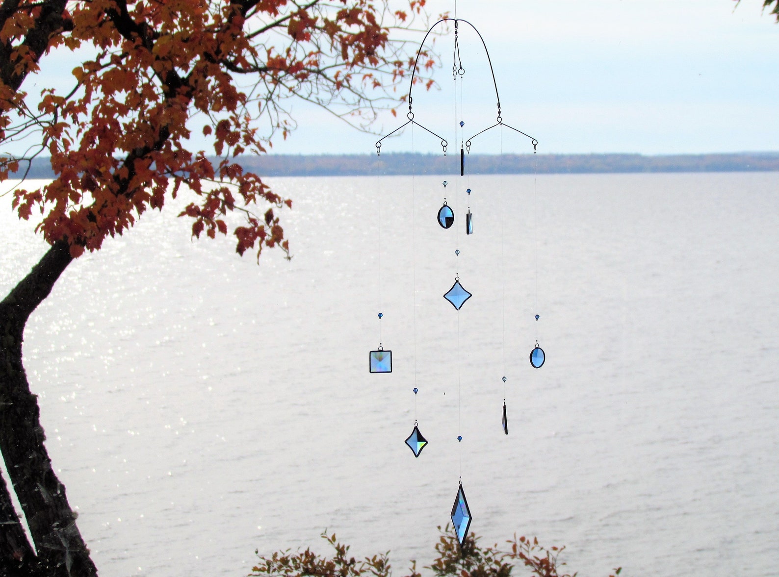 Blue Glass Crystal Hanging Mobile Blue Sparkling Geometric Art - Etsy