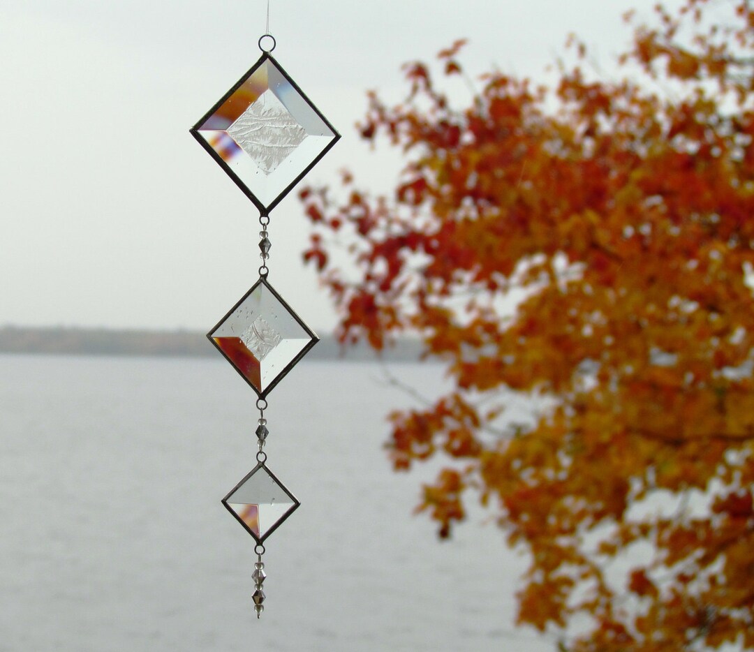 Mobile String of Clear Textured Glass Bevels and Beads Stained Glass ...