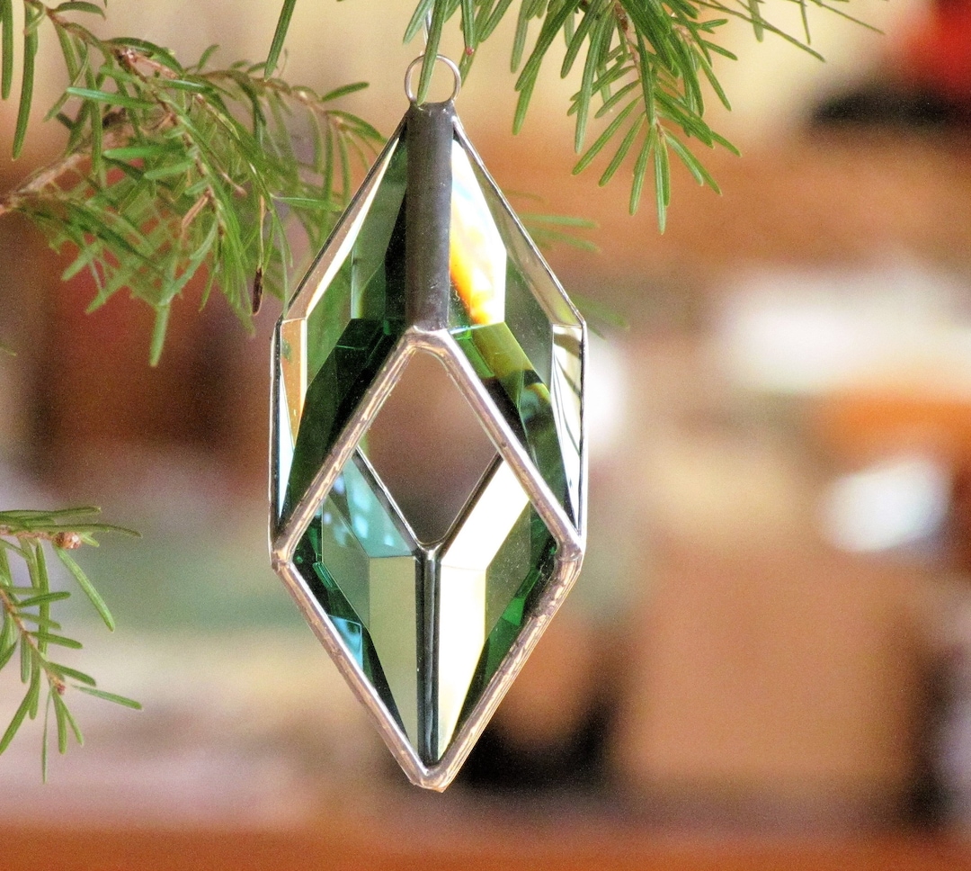 Christmas Tree Ornament - Glass Crystal Chevron Prism - 3D Green ...