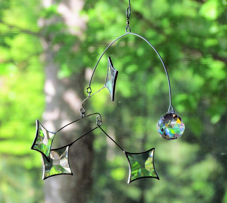 Hanging Mobile Moon and Stars Glass Crystal and Wire | Etsy