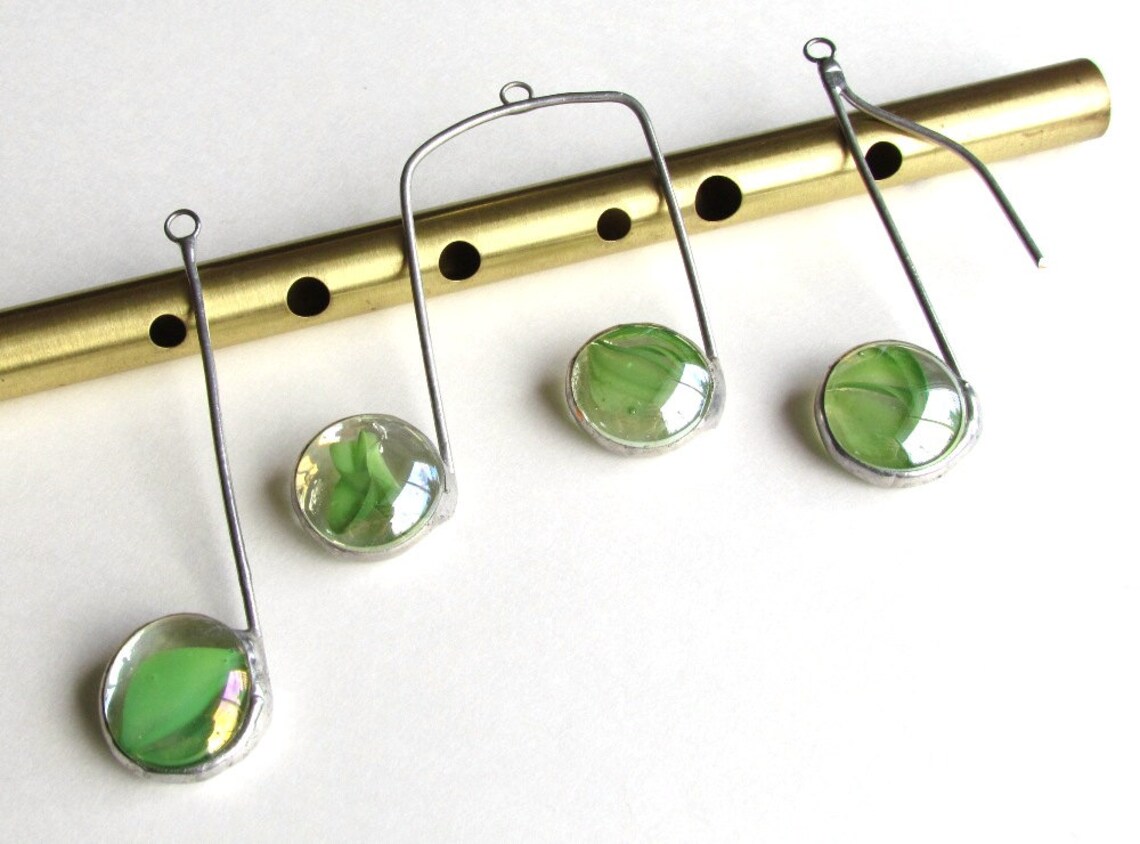 Three Glass Musical Notes Green and Silver Suncatcher | Etsy