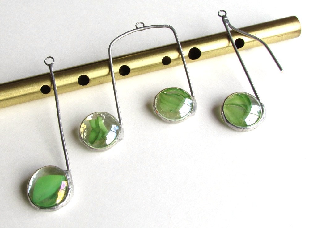 Three Glass Musical Notes Green and Silver Suncatcher | Etsy