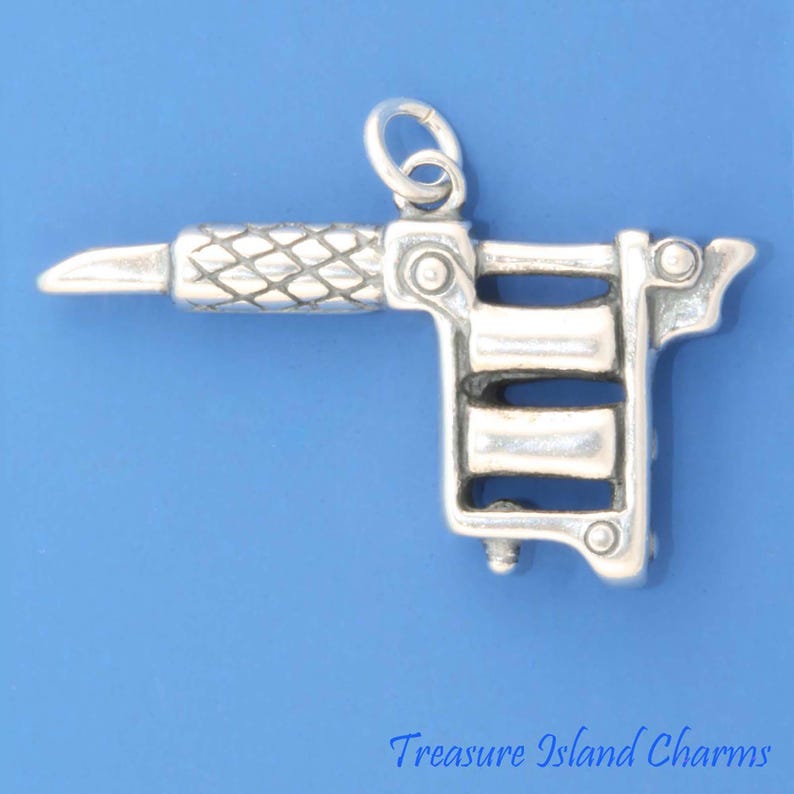 Tattoo Artist Machine 3D 925 Solid Sterling Silver Charm, Two-coil ...