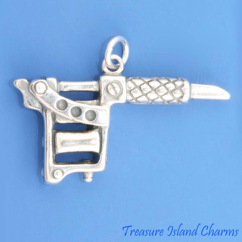 Tattoo Artist Machine 3D 925 Solid Sterling Silver Charm, Two-coil ...