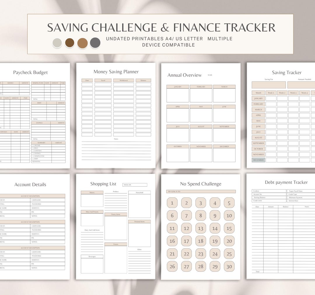 Savings Challenge and Finance Tracker, Money Saving Goal Planner ...