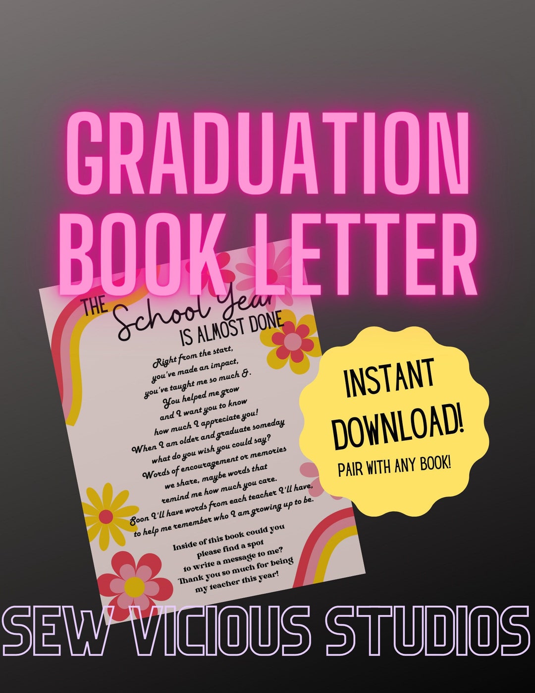 Graduation School Book Letter for Teacher Digital Download Printable ...
