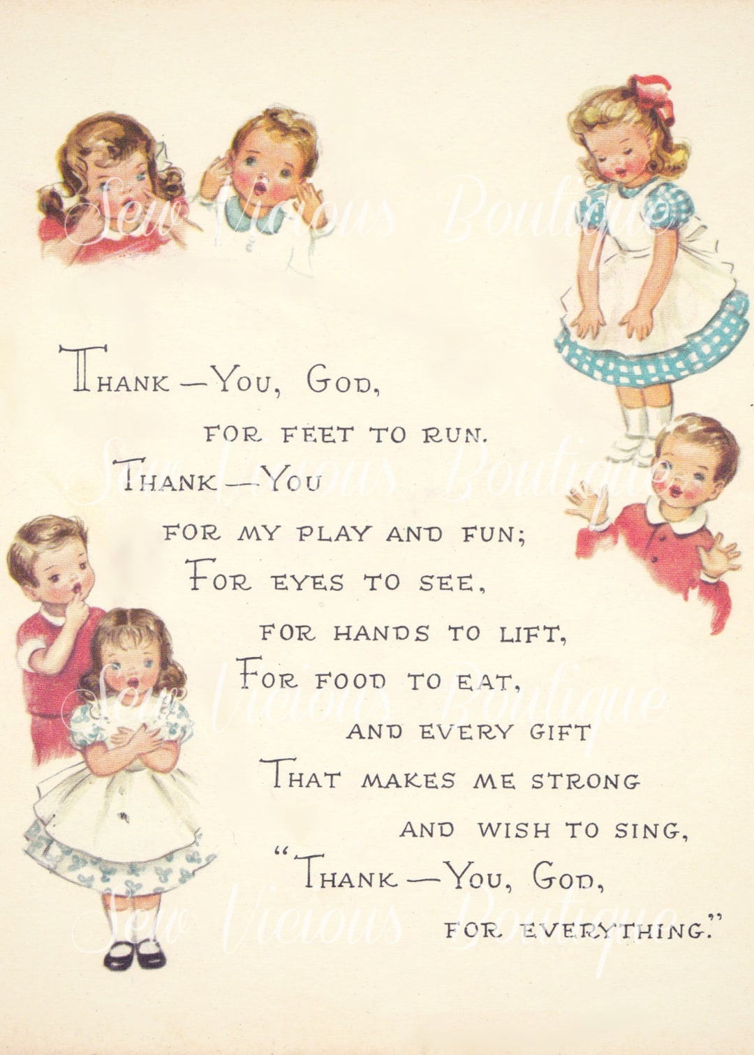 Thank You God Poem Digital Art Vintage Print Baby Room Decor Little ...