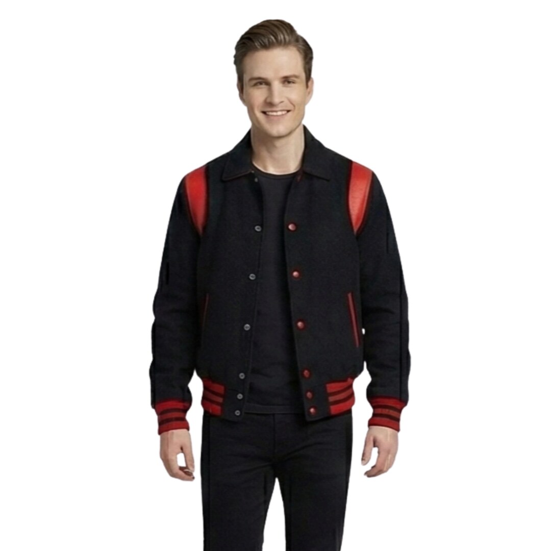 Retro Wool Blend Varsity Jacket: Black & Red Faux Leather, Letterman ...