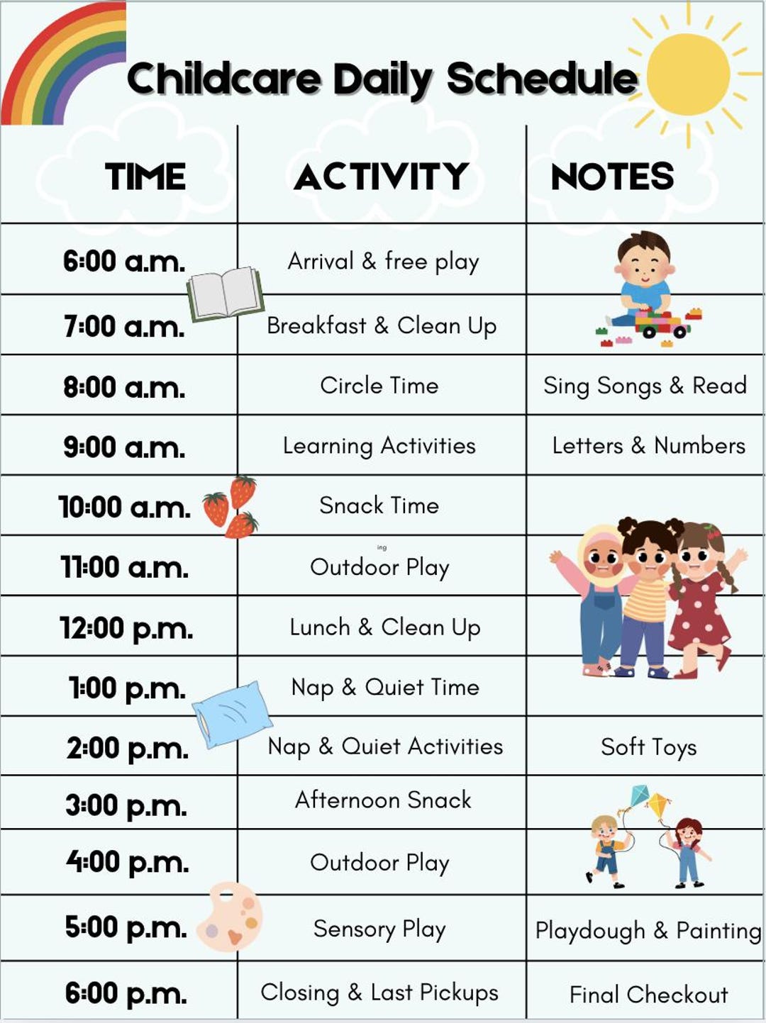 Childcare Daily Schedule Template (editable Canva Template) - Etsy