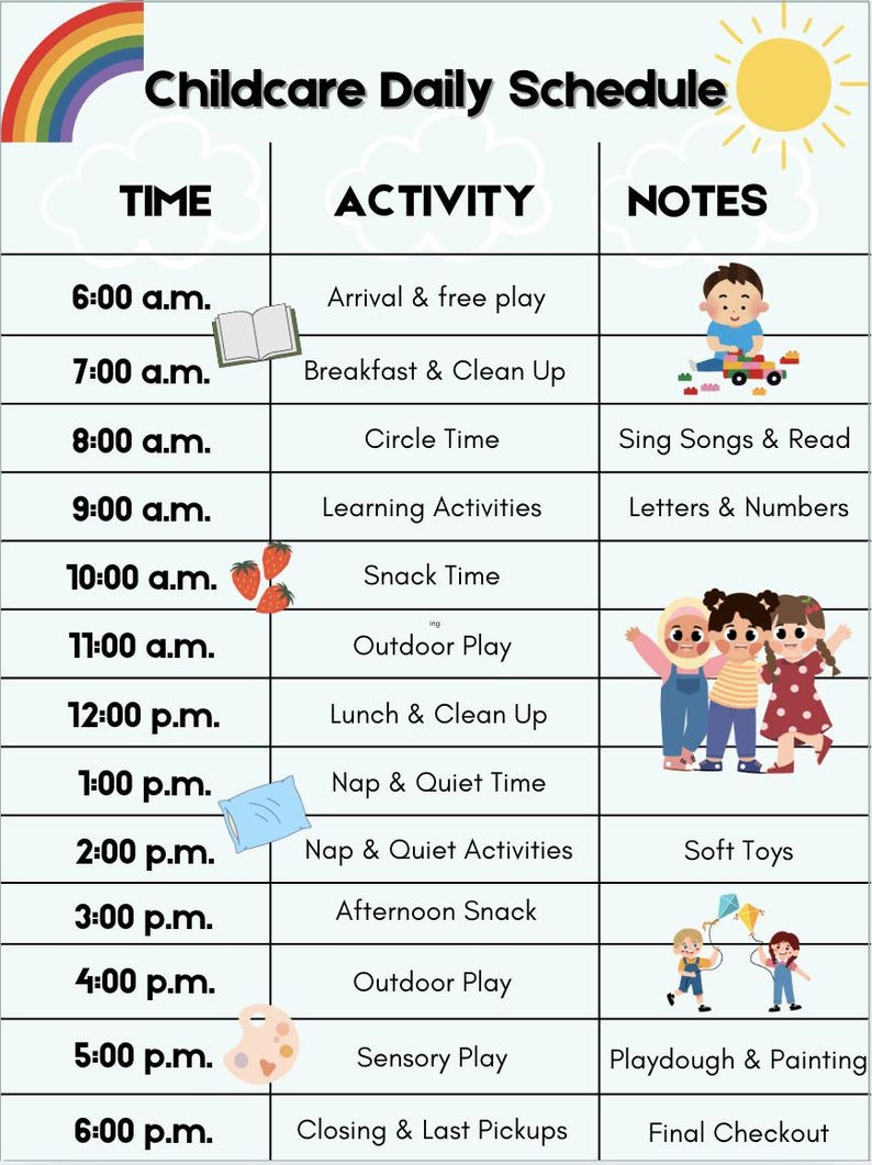 Childcare Daily Schedule Template (editable Canva Template) - Etsy