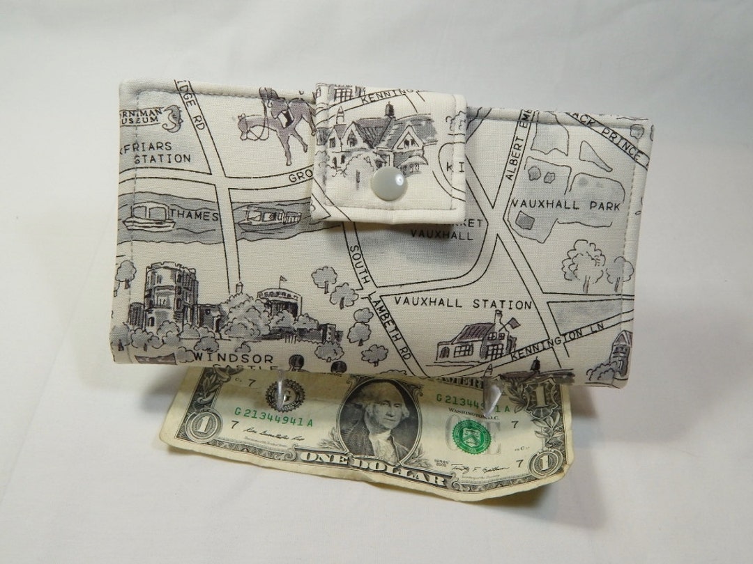 London Map Wallet, off White Bifold Clutch, Womans Fabric Wallet, Map ...