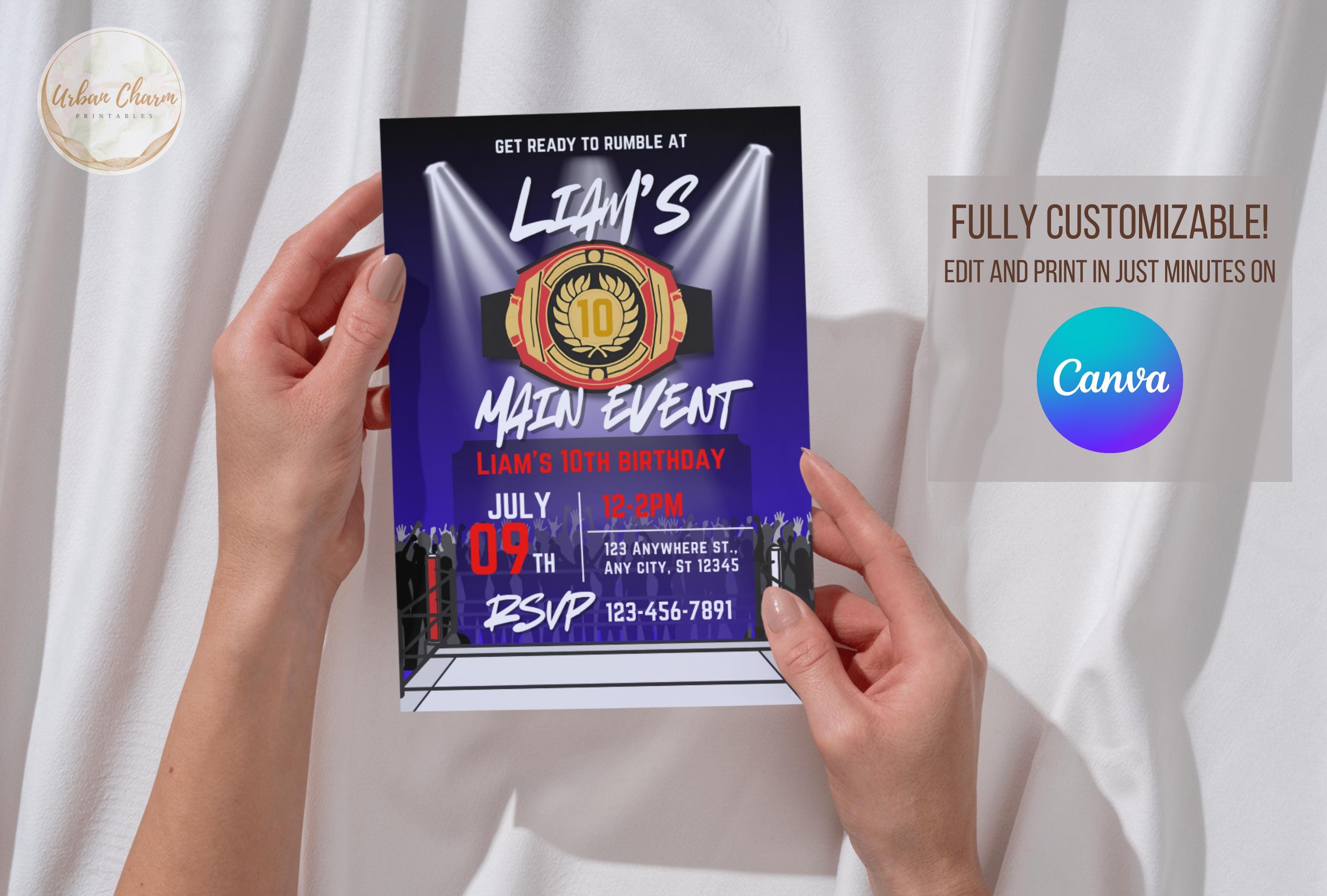 WWE Birthday Invitation, Wrestling Birthday Party, WWE Invitation, WWE ...