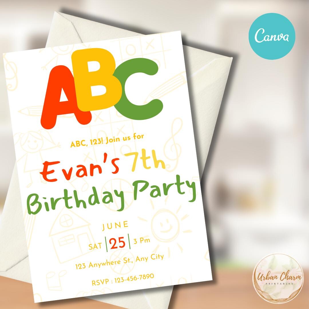 ABC Birthday Party Invitation, ABC Birthday Invitation, ABC Birthday ...